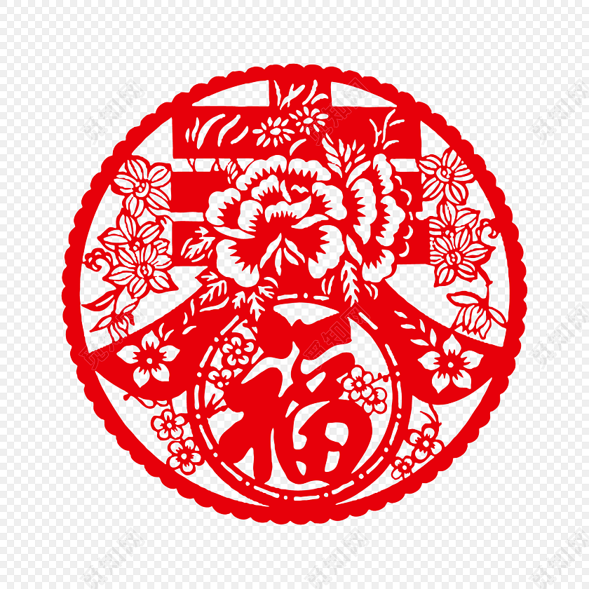 春节剪纸 小学简单福字剪纸 春节年画 大山谷图库