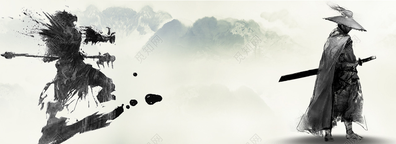 淡彩色水墨武侠人物淘宝海报手玩背景免费下载 觅知网