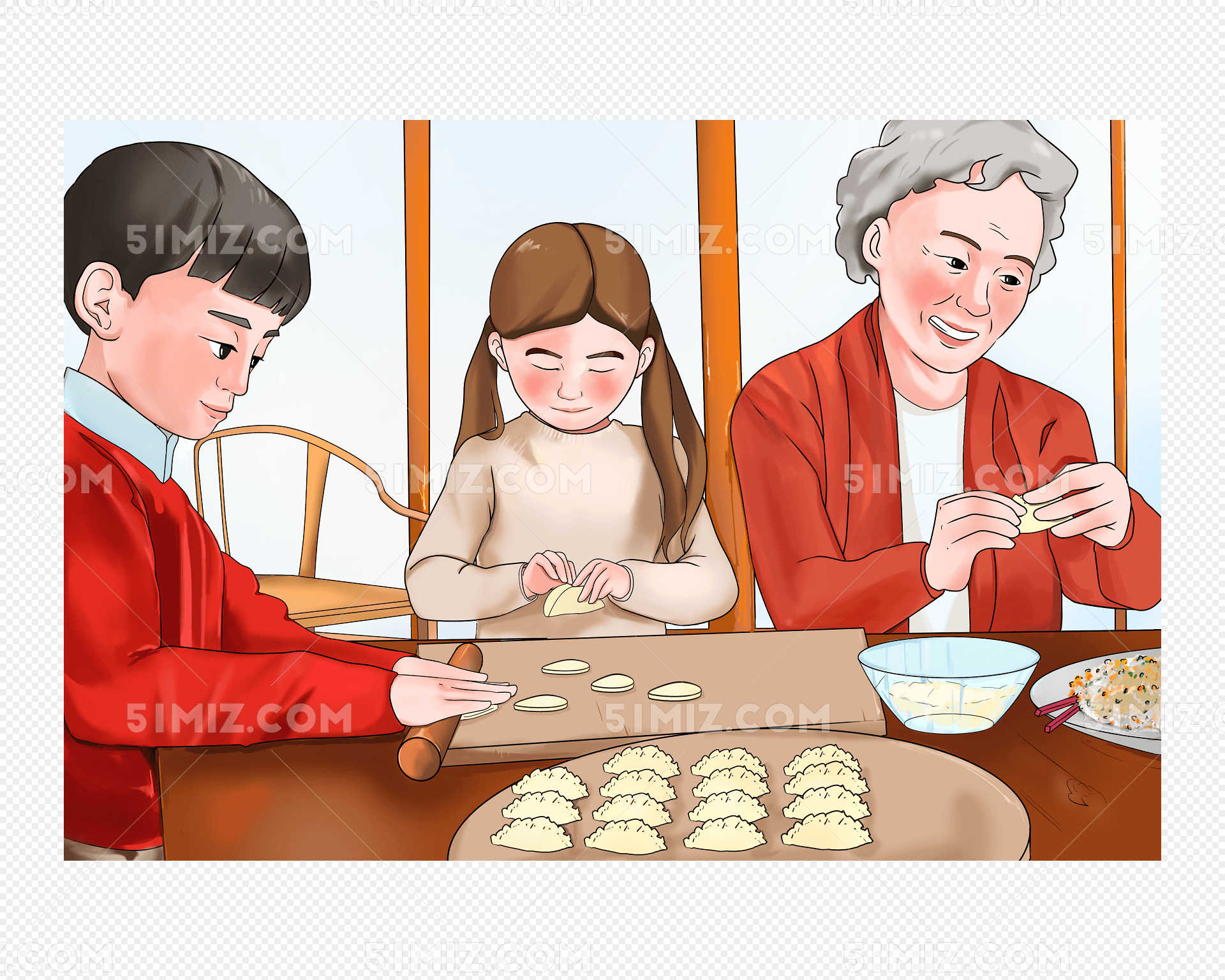 春节包饺子绘画 春节包饺子报图片 春节包饺子报 大山谷图库