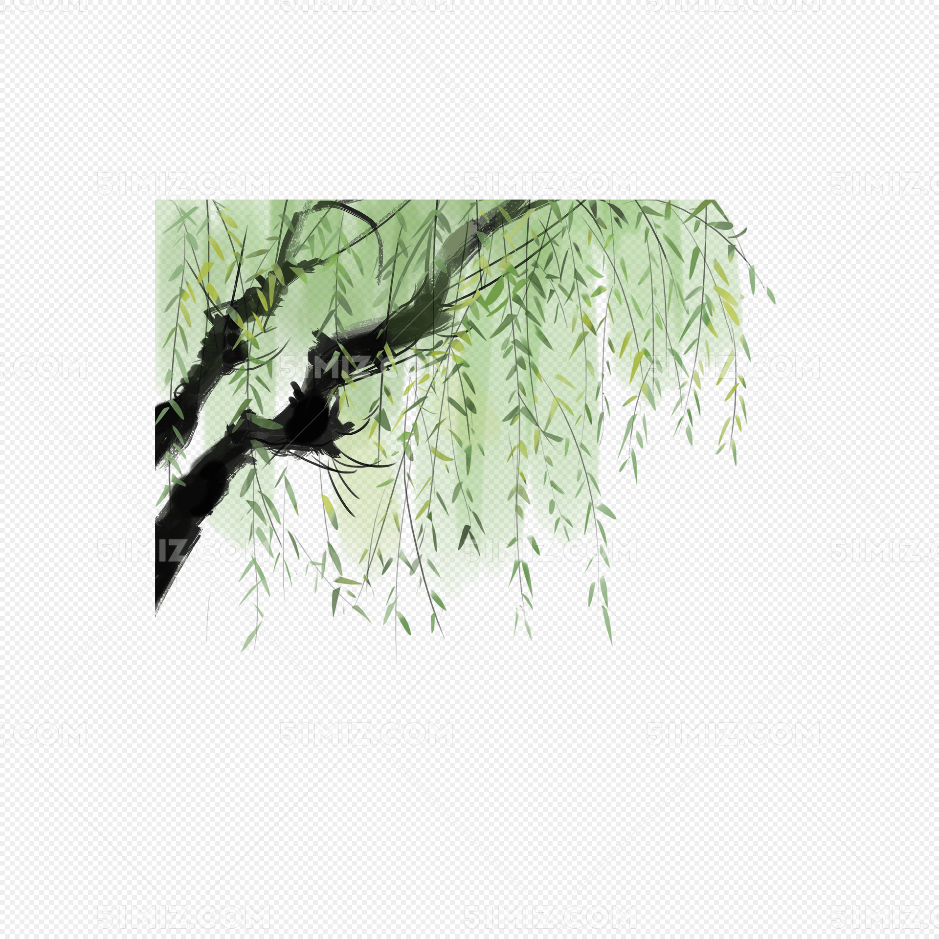 中国画水墨插画夏日柳树垂柳图片素材免费下载 觅知网