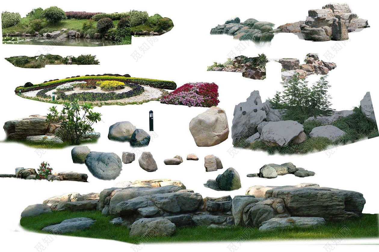 石头布置小景观 石头景观 草坪上石头摆放图片 大山谷图库
