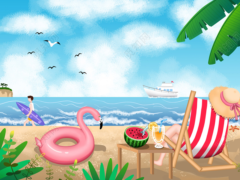 夏日夏天阳光下海滩原创海报插画图片素材免费下载 觅知网