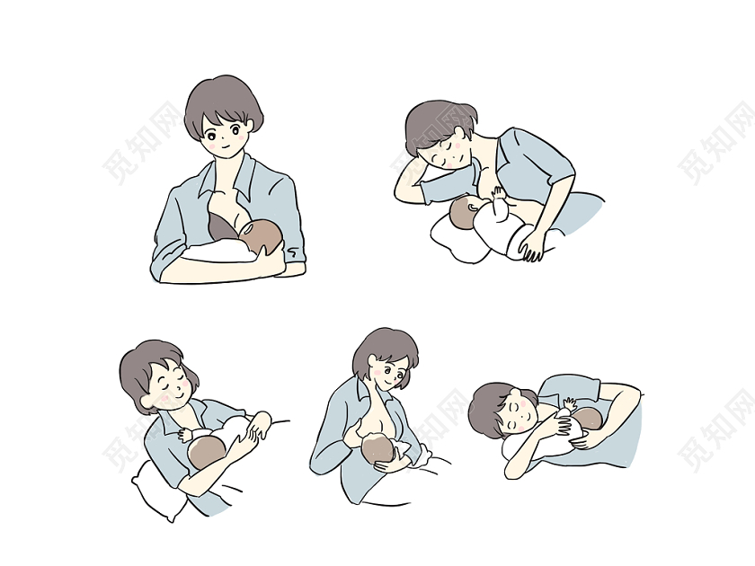 妈妈母亲卡通母乳节母乳喂养姿势手绘卡通元素素材免费下载 觅知网